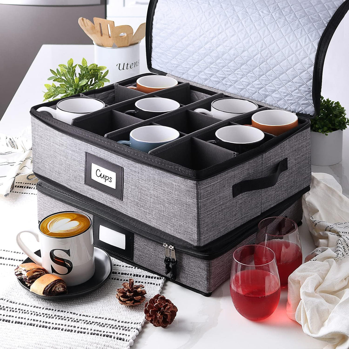 Coffee Mug Storage, Quilted and Stackable Coffee Cup Storage Organizer ...