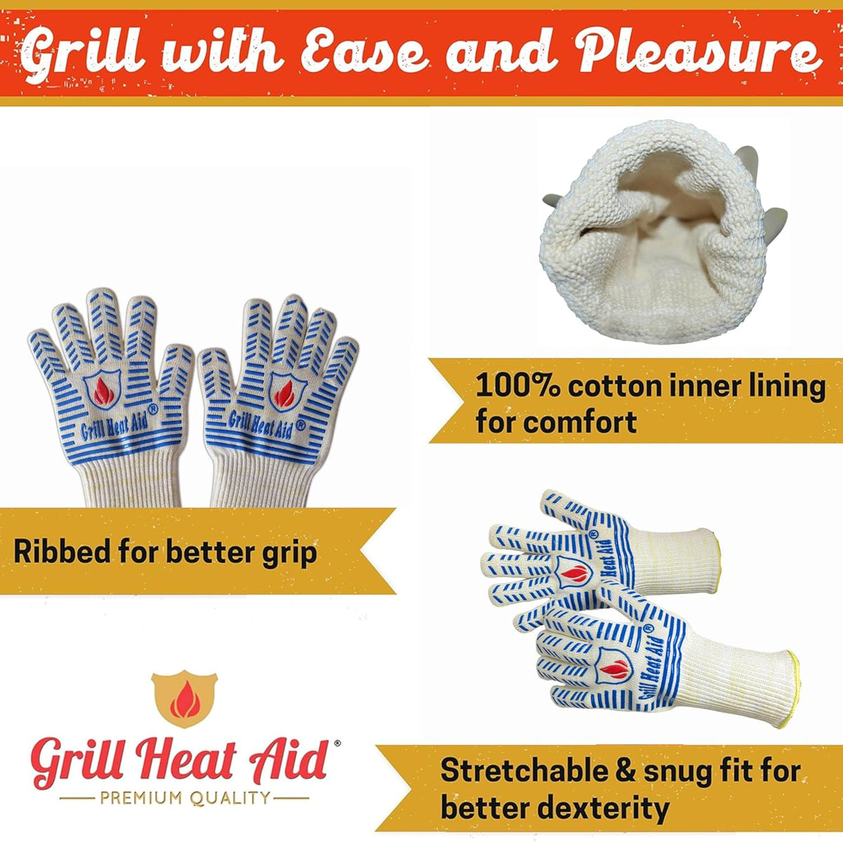 GRILL HEAT AID BBQ Grill Gloves Heat Proof for Grilling – Fireproof 14 ...